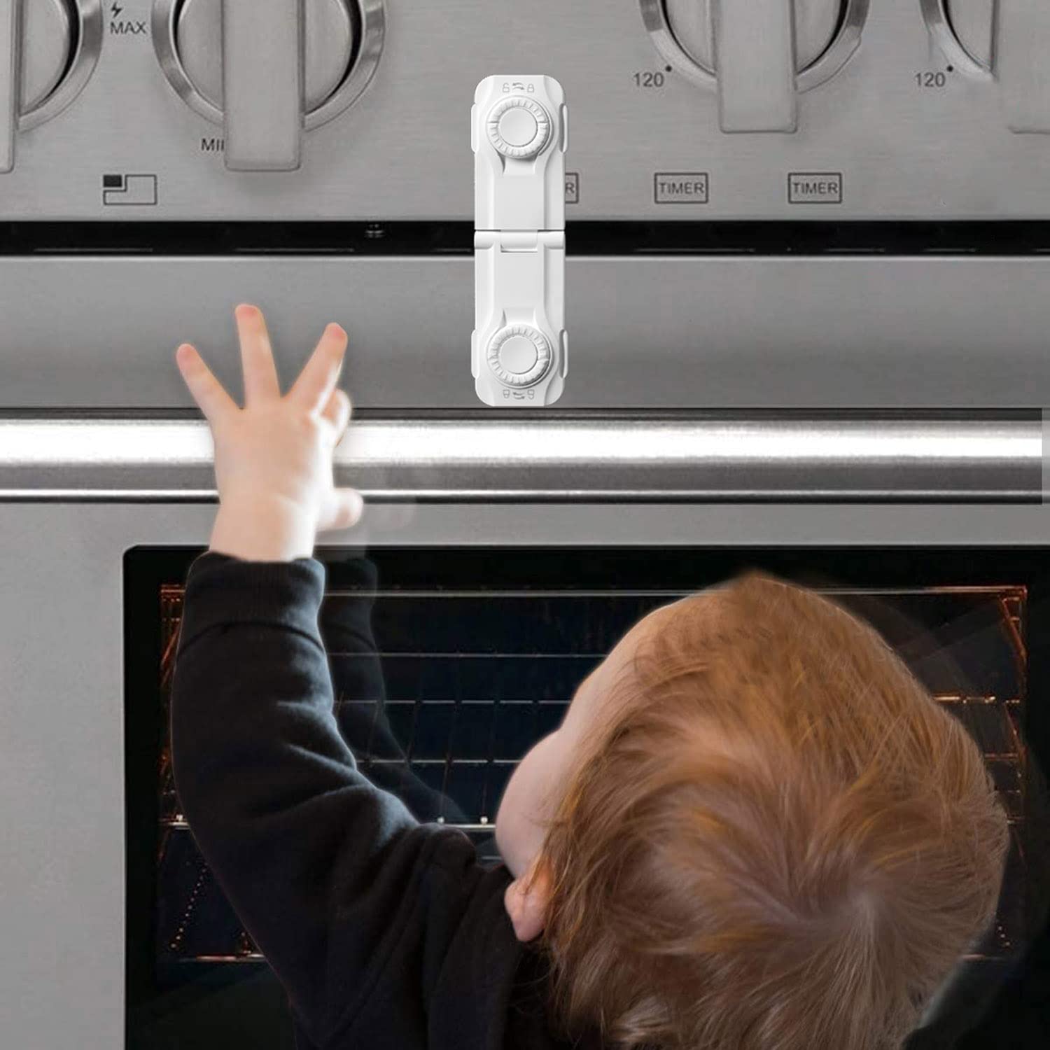 Improved Child Safety Locks (2 Pack), Baby Proofing Oven Door Lock for Drawers, Cupboard, Oven, Fridge, Toilet, Double Lock Structure, No Drillin