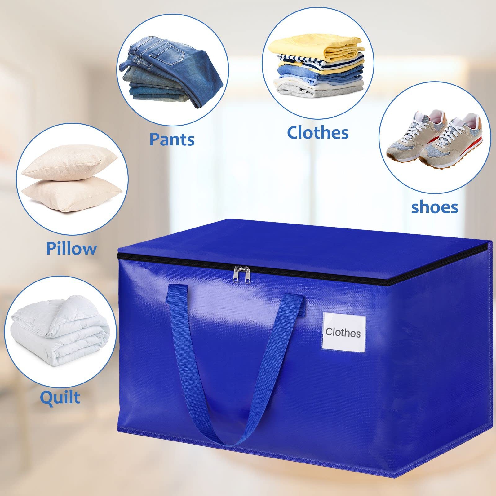 EpicTotes Moving Bags, Storage Bags with Sturdy Handles and Heavy Duty Zippers, Storage Totes for Space Saving, Moving & Storage, Collapsible Moving Supplies(100L, 6-Pack, Blue)