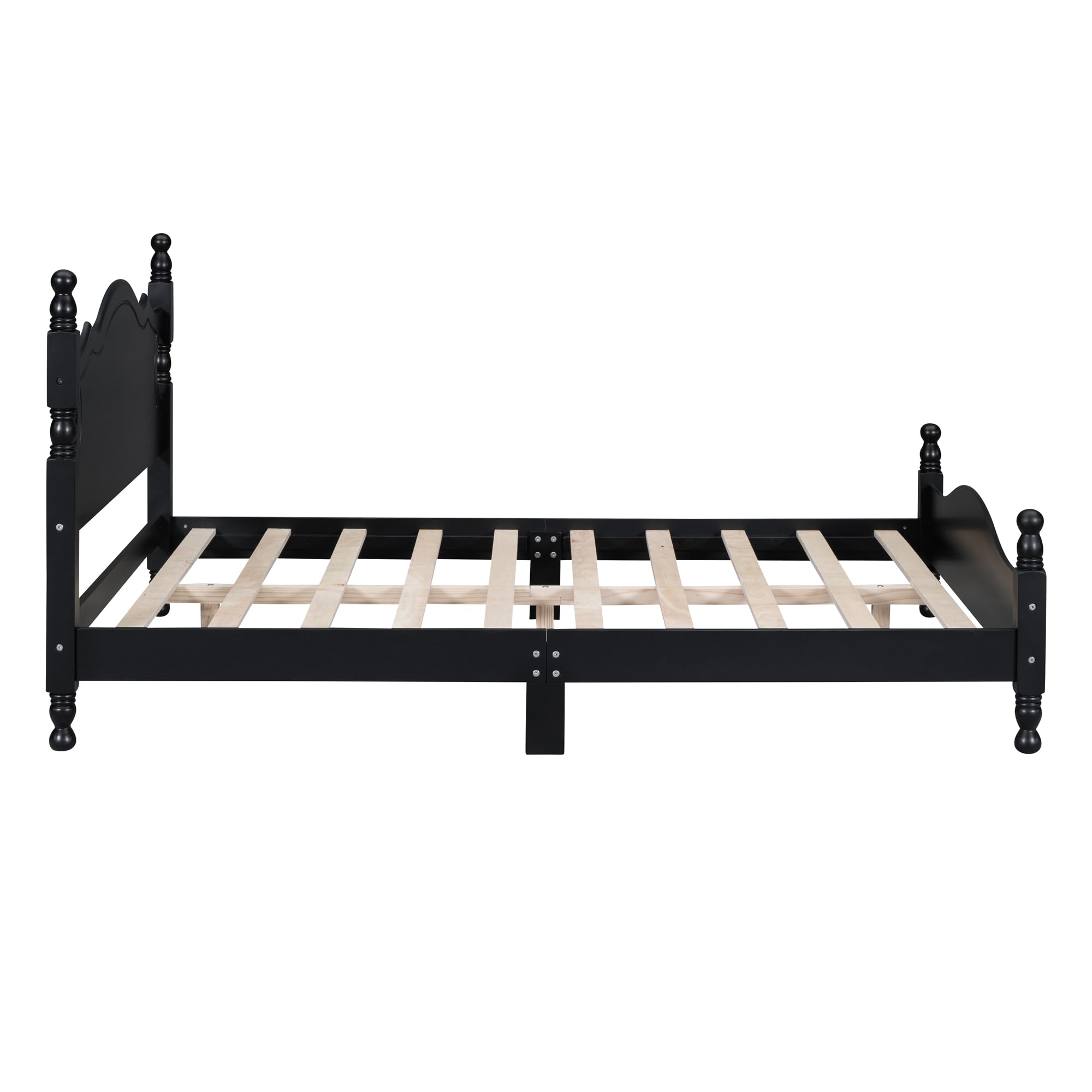 Harper & Bright Designs Full Size Platform Bed with Headboard, Retro Style Full Size Bed Frame, Full Wood Bed Frame with Slat Support for Bedroom, No Box Spring Needed (Black)