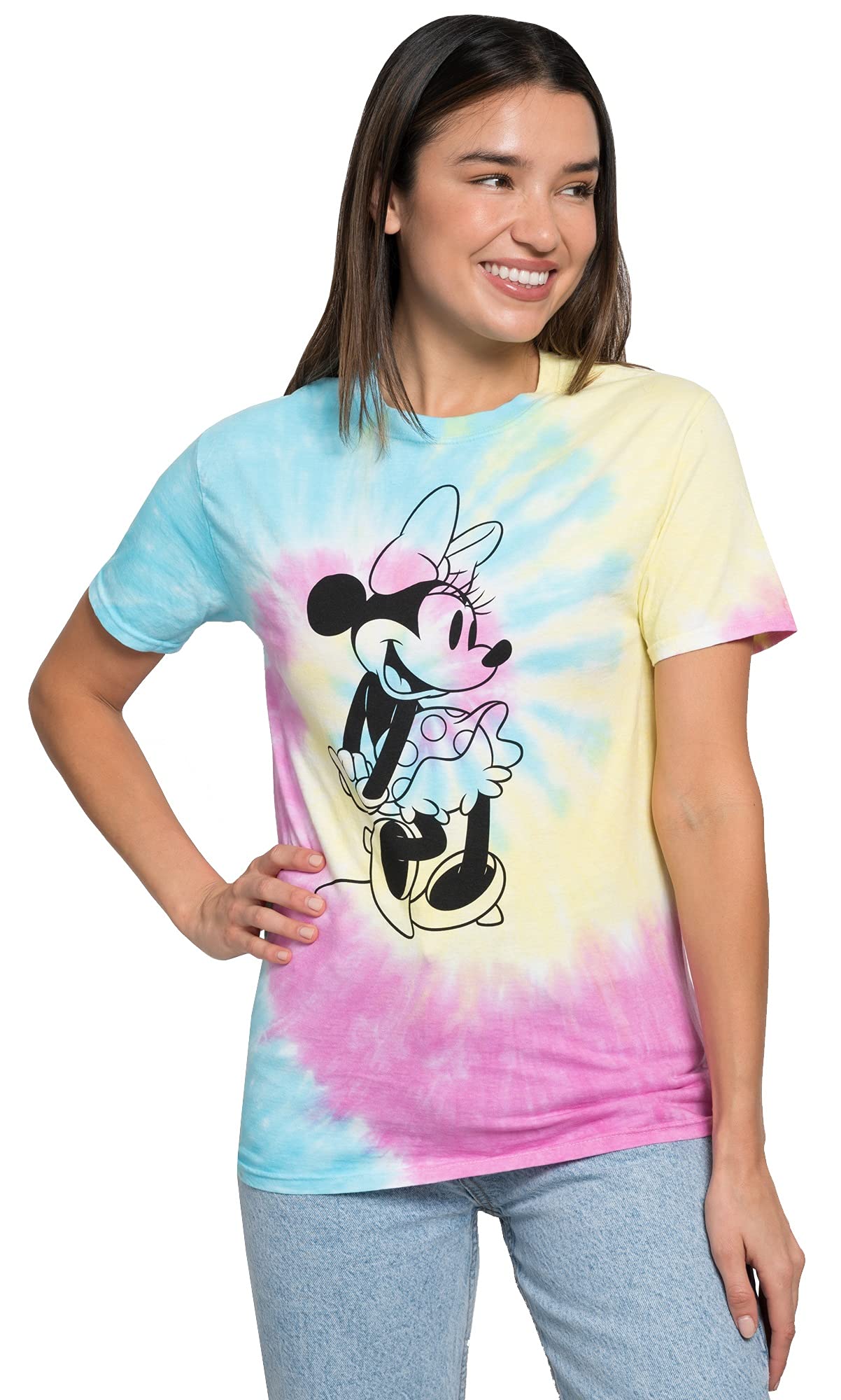 Disney Womens T-Shirt Minnie Mouse Print 100% Cotton (Tie Dye, Medium)