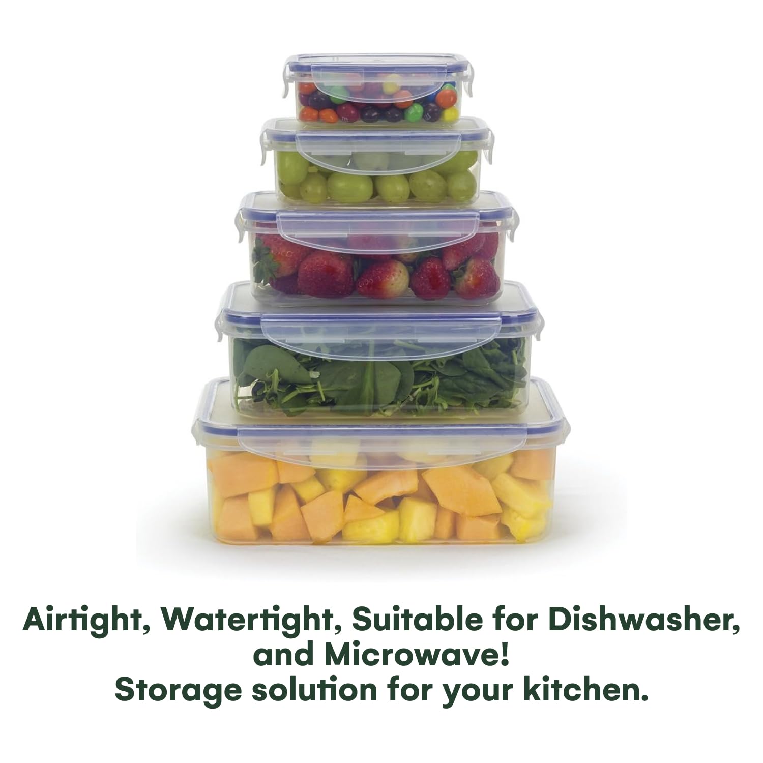Dawhud Direct VP Fresh Food Storage Airtight Nested Containers with Locking Lids (Set of 5)