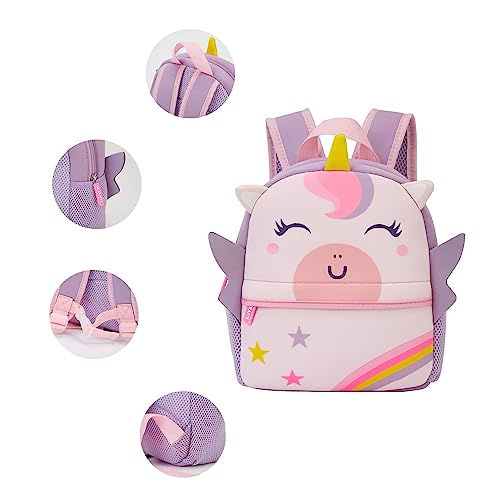 KK CRAFTS Preschool Toddler Backpack with Leash, 3D Cute Cartoon Neoprene Animal Schoolbag for Kids Boys Girls(Baby Unicorn)