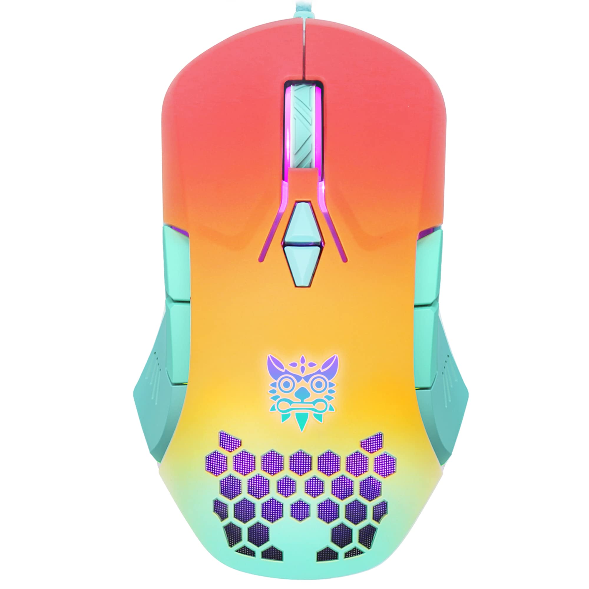 Gaming Mouse Wired, Morandi Gradient RGB LED Wired Gaming Mouse, Ergonomic Plug Play PC Gaming Mice with Honeycomb Shell, 6 Adjustable DPI Up to 6400, USB Pink Mouse for Office/Windows/Mac (MRD CW902)