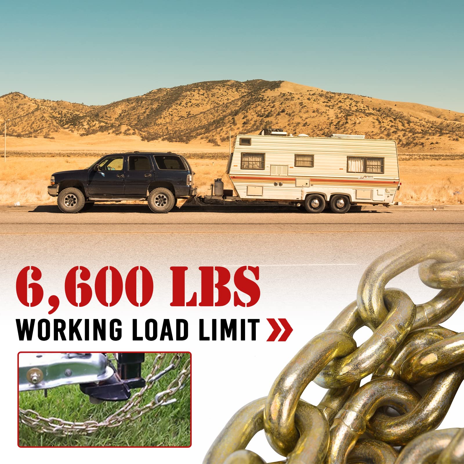 EASYBERG 2 Grade 70 3/8" x 20' Transport Chain Tie Down Binder Chain with Grab Hooks