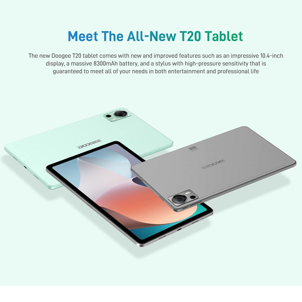 DOOGEE T20 Tablet 2023, 2K Display 10.4 Inch Android 12 Tablets, Octa-Core 15GB+256GB, 2.4G/5G Wi-Fi, 8300mAh Battery, 16MP+8MP, Split Screen, GPS, OTG, Hi-Res Audio&TÜV Rheinland Certified, Blue