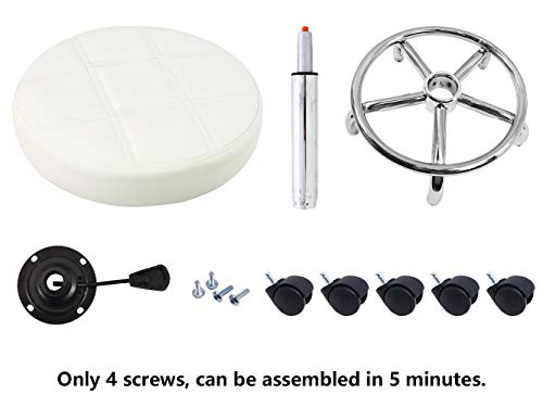 KKTONER Round Rolling Stool Chair PU Leather Height Adjustable Swivel Drafting Work SPA Shop Salon Stools with Wheels Office Chair Small (White)
