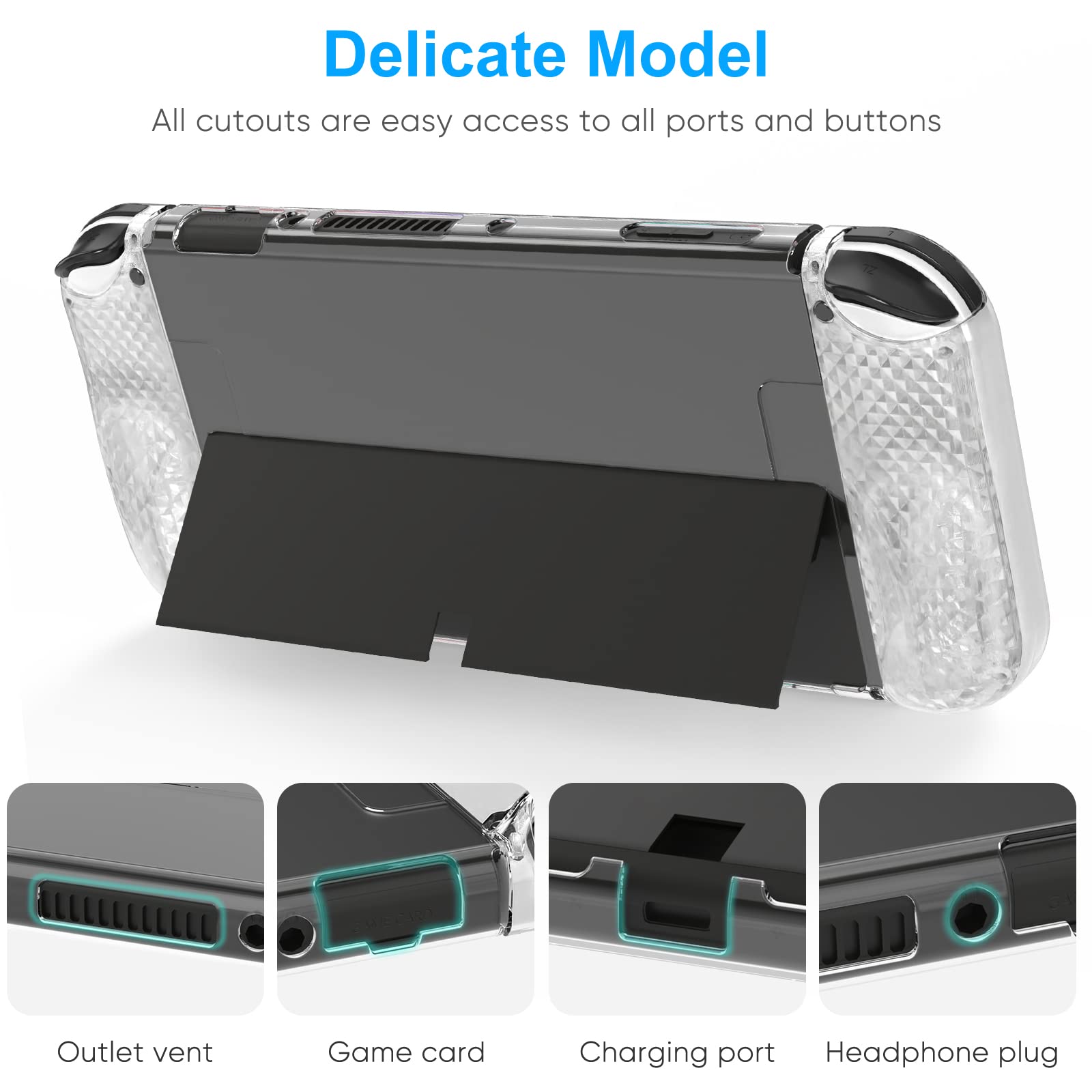Dockable Case for Switch OLED, Upgrade 3 in 1 Protective Clear Hard PC Back Cover Case for Switch OLED and TPU Grip Cover Case for Joy Con Controller with Screen Protector and 8 Thumb Grips