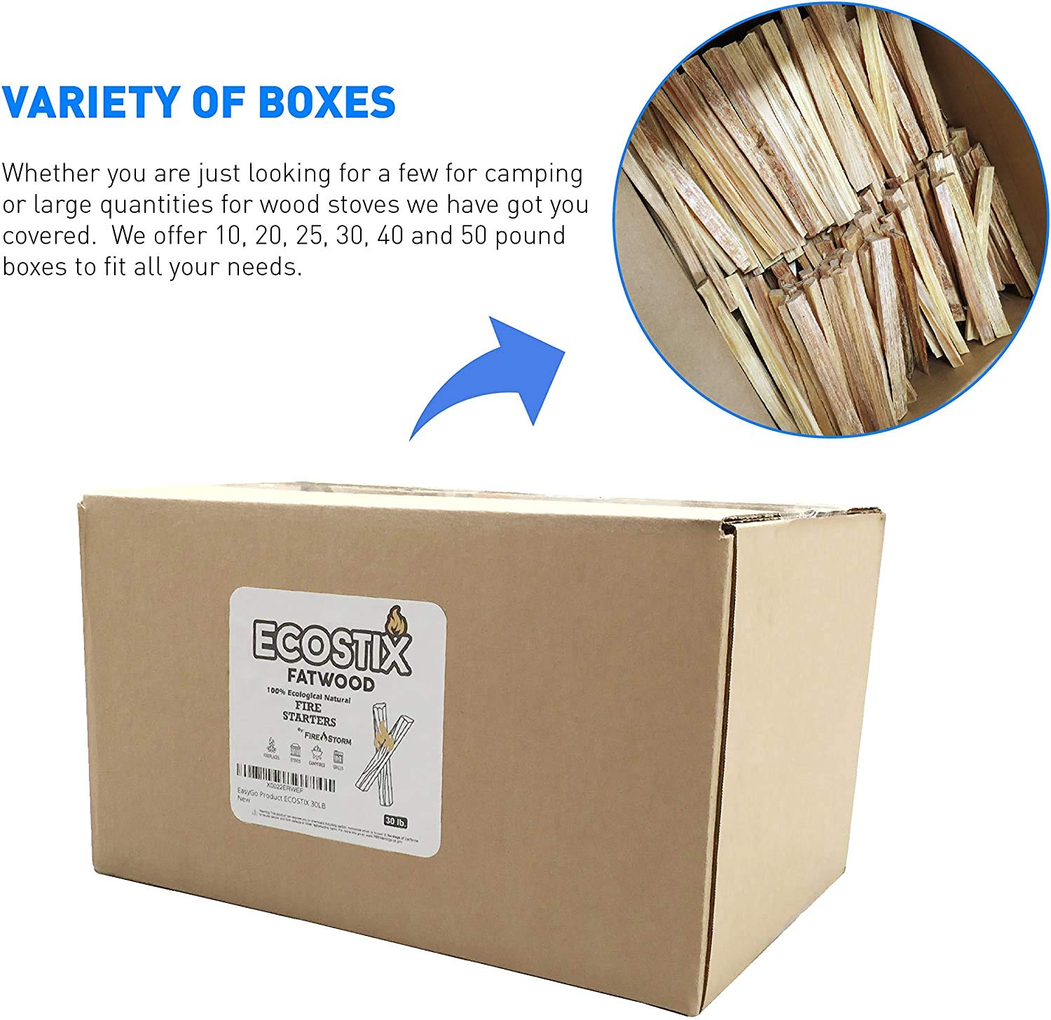 EasyGoProducts Eco-Stix Fatwood Fire Starter Kindling Firewood Sticks – 100% Organic – Firestarter for Wood Stoves, Fireplaces, Campfires, Bonfires, 20 Lbs