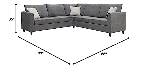 MOEO Living Room L Shape Sectional Sofa with 3 Pillows, 88" Modern Upholstered Fabric Corner Couch with for Home Furniture, Grey