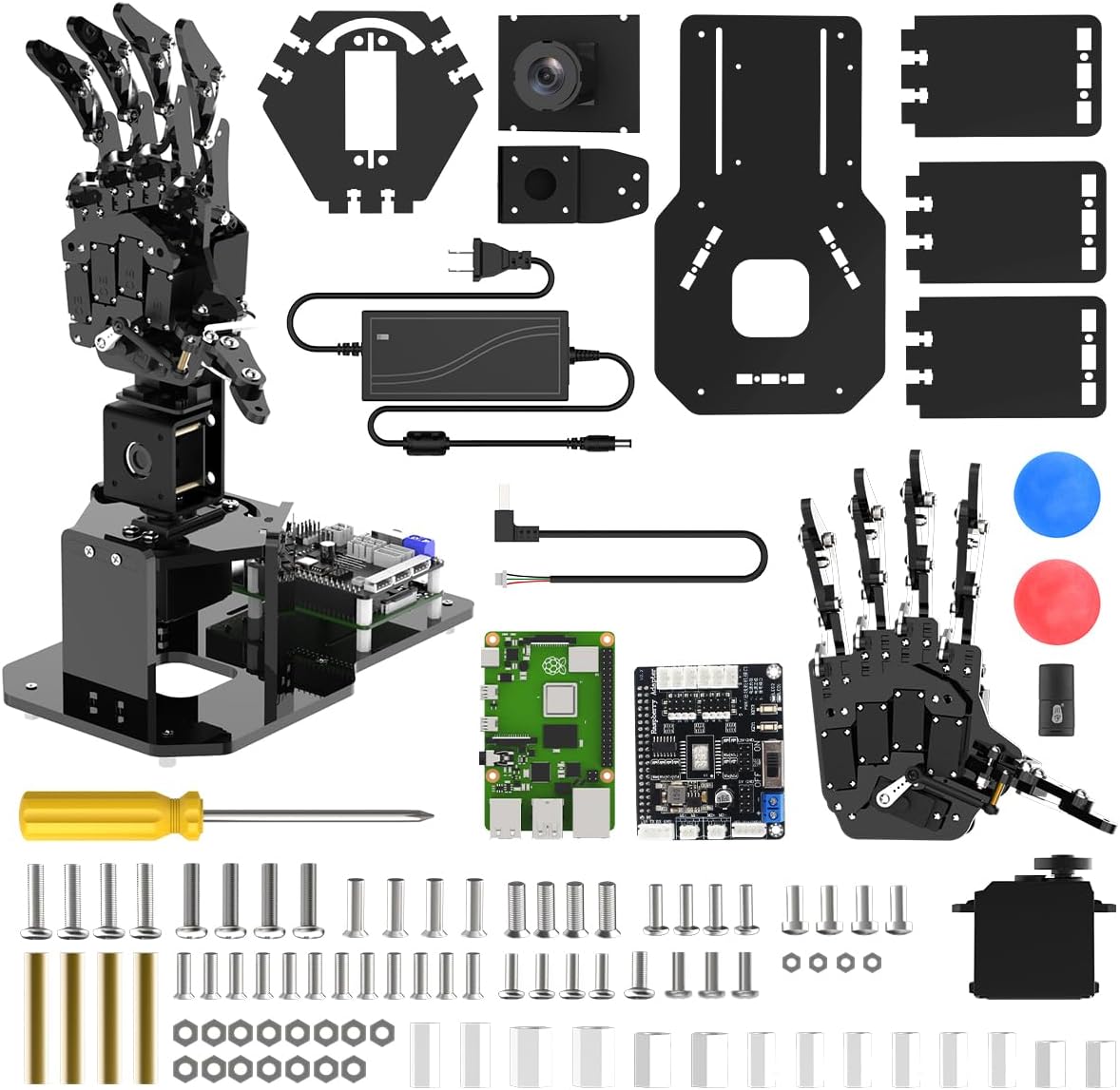 HIWONDER uHandPi Raspberry Pi Robotic Hand AI Vision Bionic Mechanical Hand with Python Programming Powered by Raspberry Pi 4B 4GB (Left Hand)