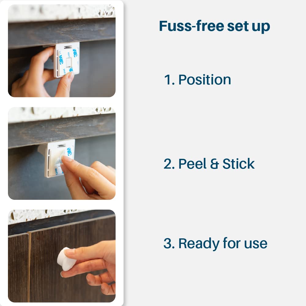 Inaya Magnetic Cabinet Locks for Baby Proofing, Pack of 8 Locks & 1 Key - Child Proofing Cabinet Latches - Invisible Design - 3M Adhesive - No Drill, Tools or Screws Needed
