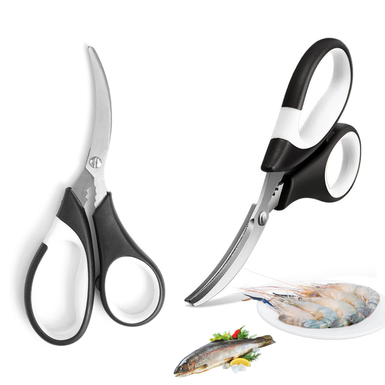 Kitchen Seafood Scissors, LOCEAST 4Pcs Stainless Steel Seafood Scissors, Kitchen Seafood Scissors for Crab Legs Lobster Shrimp Scissors Fish Scissors Seafood Crab Legs (Black and White)