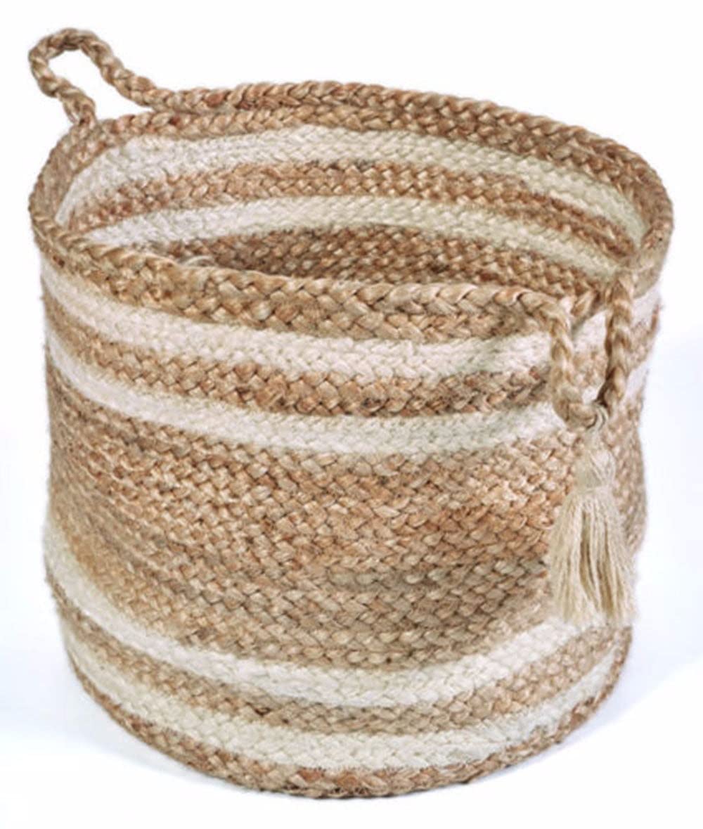 FLoxEr Natural Jute Basket - 19" x 19" x 19" Bottom Stripped Decorative Storage Basket