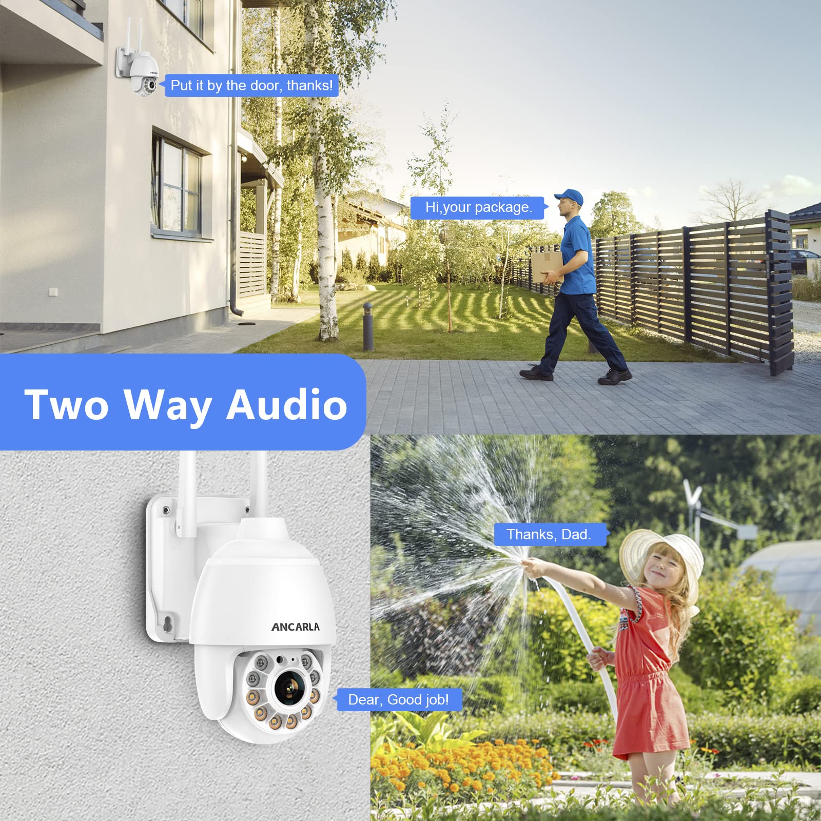 Security Camera WIFI Wireless 360° View Smart Home Surveillance Cameras with Motion Detect,Color Night Vision,Two Way Talk,Human body Auto Tracking,The Camera need to connect to the DC12V power supply