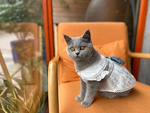 Jingmezhi Pet Cotton Embroidered Back Bowknot Hollow Out Dresses for Cat Dog Daily Clothing (S+(6.6lb~7.7lb))
