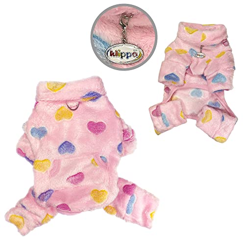 Klippo Dog/Puppy Ultra Soft Plush Colorful Hearts Turtleneck Pajamas - Pink - S