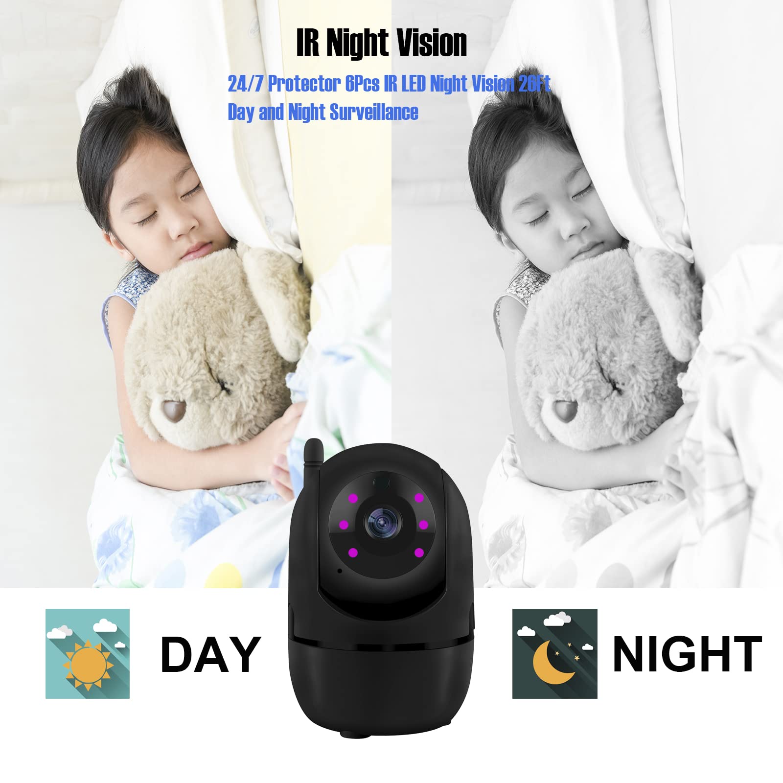 Indoor Security Camera, 2K 5GHz WiFi Camera for Home Security, Dog Pet Camera with Phone App, Motion Tracking, Crying Alert, 2-Way Audio, IR Night Vision, Works with Alexa & Google Assistant (White)