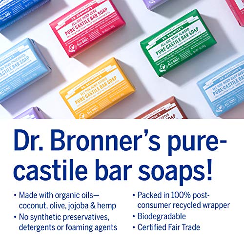 Dr. Bronner's - Pure-Castile Bar Soap (Peppermint, 5 ounce, 8-Pack) - Made with Organic Oils, For Face, Body and Hair, Gentle and Moisturizing, Biodegradable, Vegan, Cruelty-free, Non-GMO
