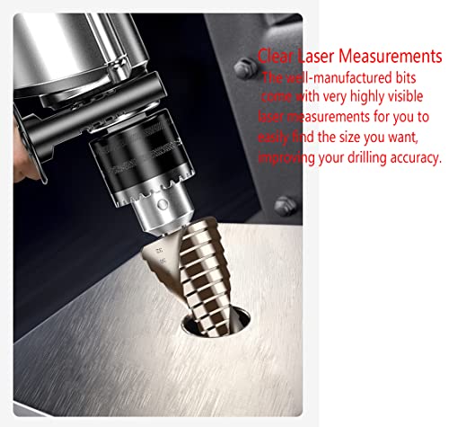 HSS6542 M2 Steel Spiral Groove Unibit HSS Step Drill Bits Set for Metal Stainless Steel Wood Step Cone Drill Hole Cutting Tool, Set of 3