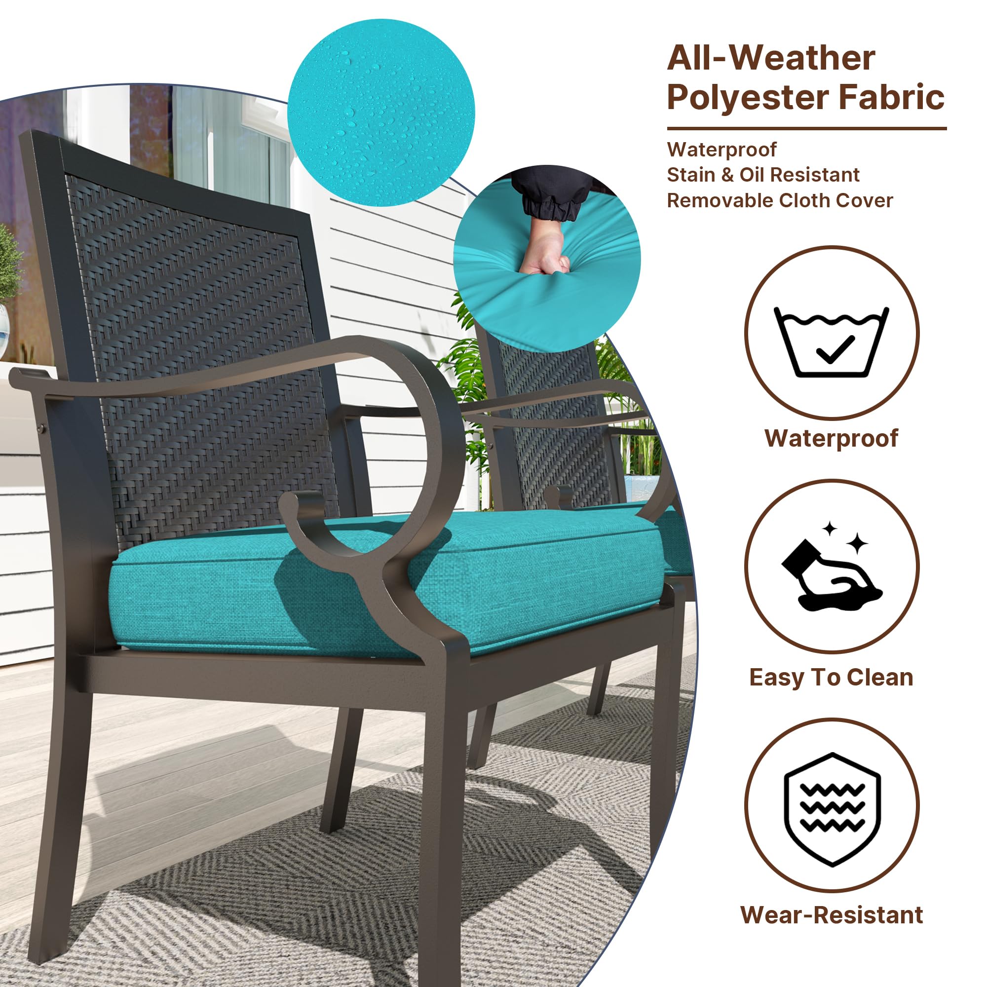 Gotland 7 Piece Outdoor Dining Table and Chairs for 6, Rectangular Patio Dining Table with Umbrella Hole, Modern Outdoor Patio Set, Lawn Garden Outdoor Table and Rattan Chairs