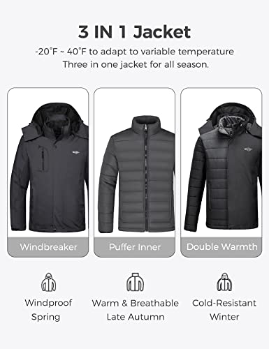 Wantdo Men's Snowboard Waterproof Rain Jacket Cold Weather Snow Gear Gray M