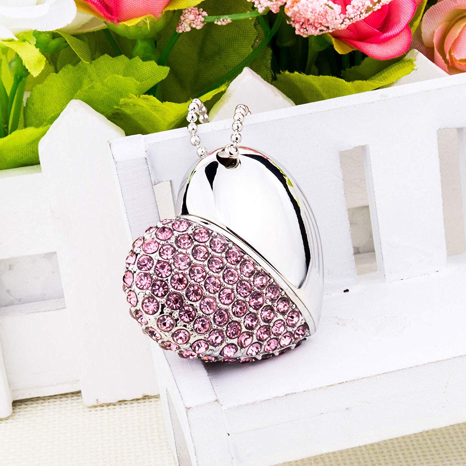 EcooDisk 128GB USB 3.0 Flash Drive Diamond Heart Shape Zip Drive Jewelry Necklace Memory Stick Thumb Drive Cute Pen Drive Fun USB Stick Data Storage