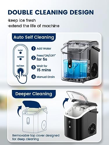 Kndko Nugget Ice Maker with Handle,33lbs/Day, Produce a Basket in 1.5 Hour, Self-Cleaning, One-Click Design, Compact Ice Maker Nugget with Chewy Ice for Home Bar Party,Black
