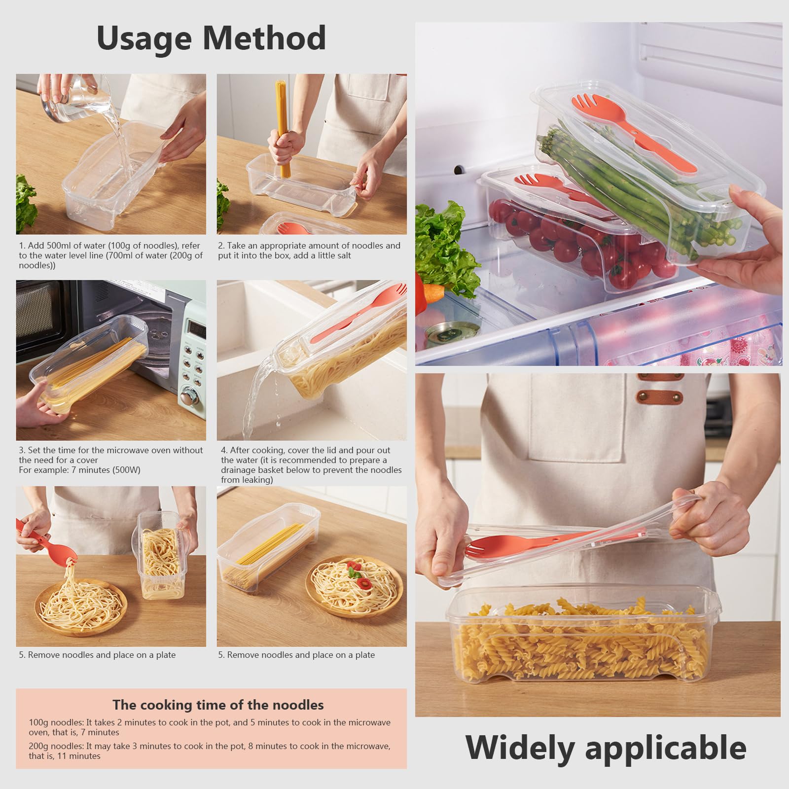Pasta Pot With Strainer, Microwave Pasta Cooker with Strainer 1.3L Pasta Cooker with Lid & Fork Heat Resistant Transparent Spaghetti Noodle Microwave Cookware