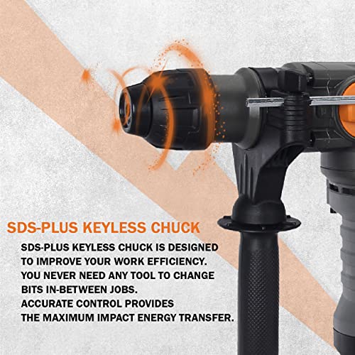 KSEIBI Variable Speed Rotary Hammer Drill 1-1/4 inch, SDS Plus Demolition Hammer for Concrete Drill 13Amp, 4 Functions Reduced Vibration System