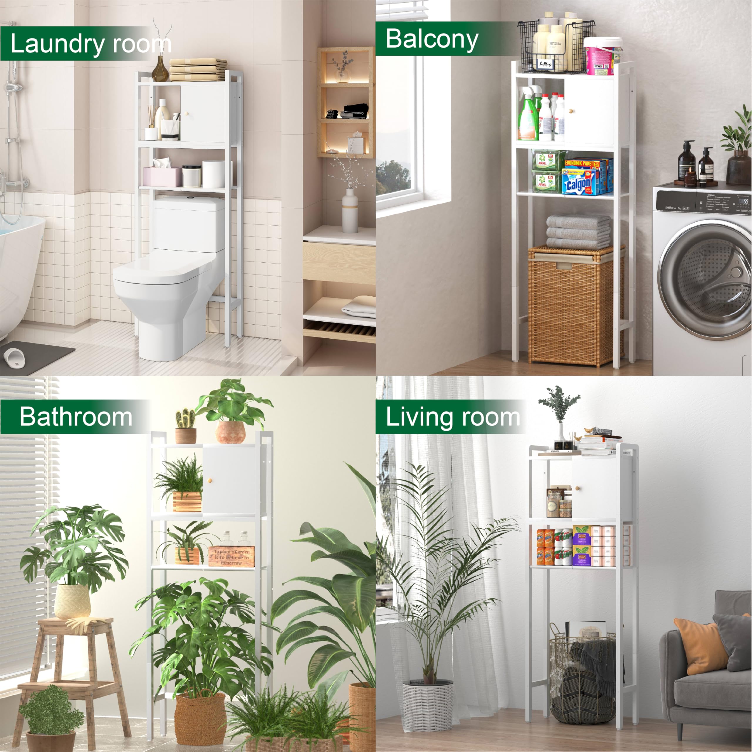 Over The Toilet Storage, 3 Tier Bathroom Organizer, Storage for Free Standing Wood Cabinet, Multifunctional Above Toilet Storage,White