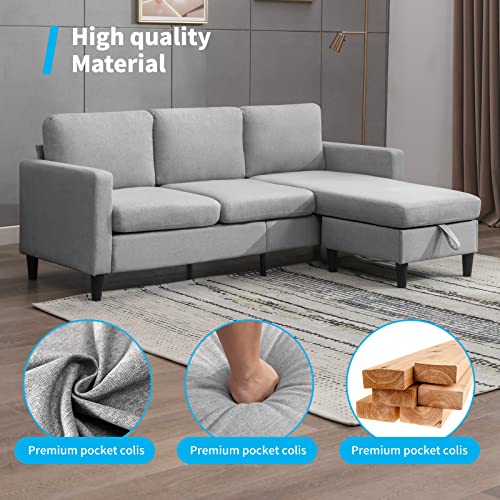 Mjkone Sectional Sofa Bed, Linen Sleeper Couch with Ottoman, Convertible Sleeper Sofa, Couches for Living Room, Chaise Lounge Indoor, Easy Assembly, Light Grey