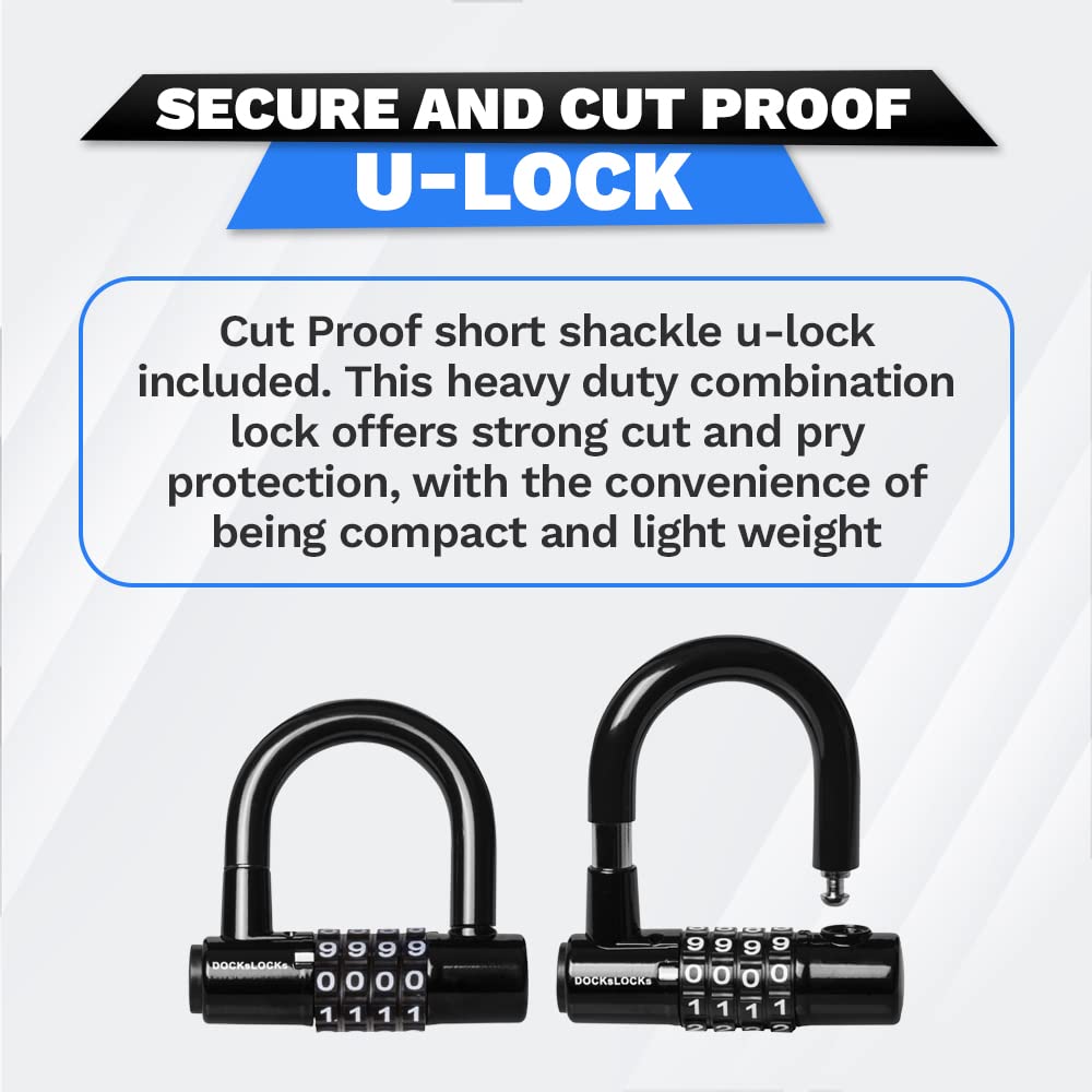 DocksLocks Security Cable Lock Set (5ft to 25ft Lengths) β Weatherproof, Looped Ends, Coiled, Compact, Includes U-Lock, Anti-Theft for Bikes, Patio Furniture, Kayaks, Outdoor Equipment 20ft