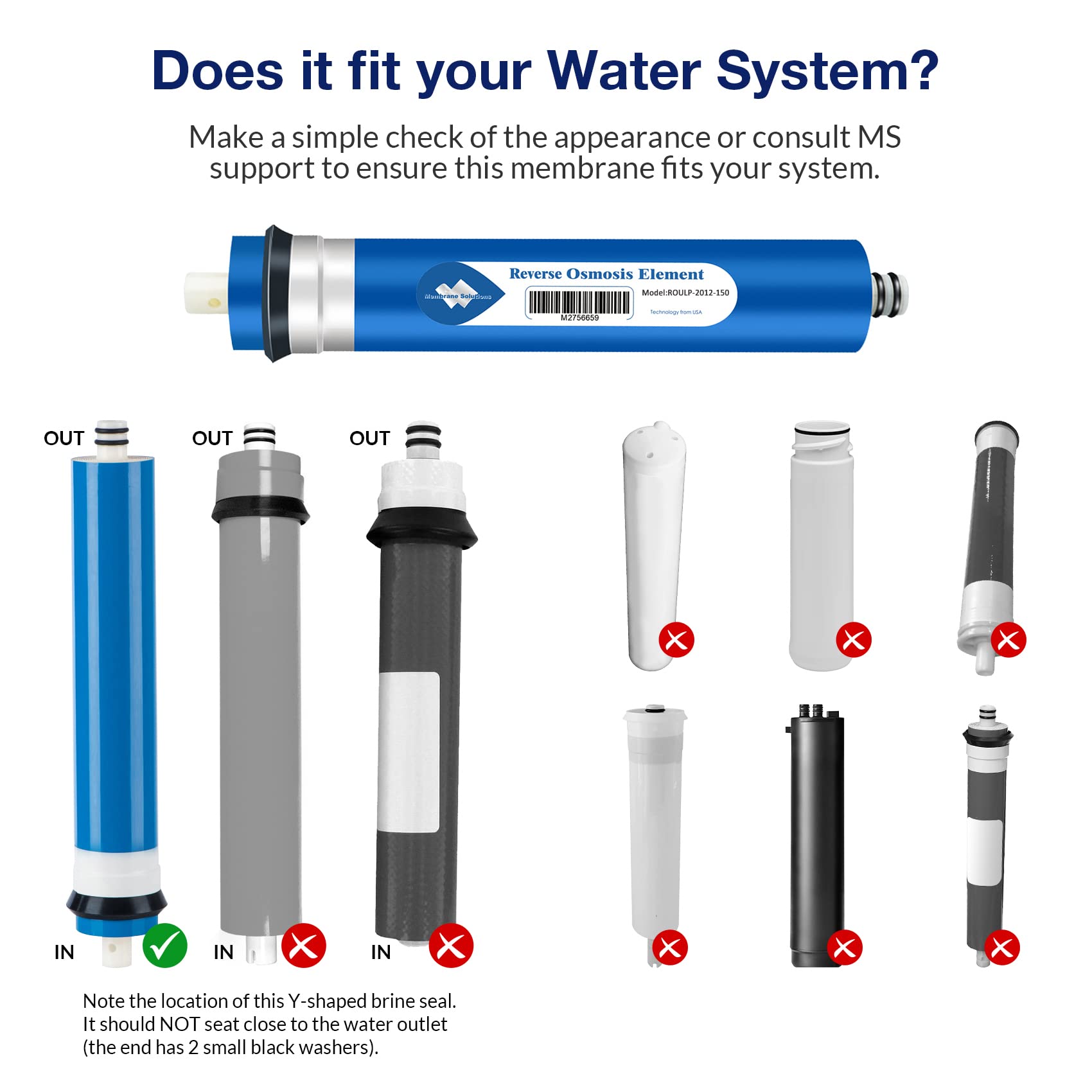 Membrane Solutions 150 GPD RO Membrane, Reverse Osmosis Membrane, RO Membrane Replacement, Reverse Osmosis Filter Replacement for Under Sink Home Drinking RO Water Purifier System (2 PACK)