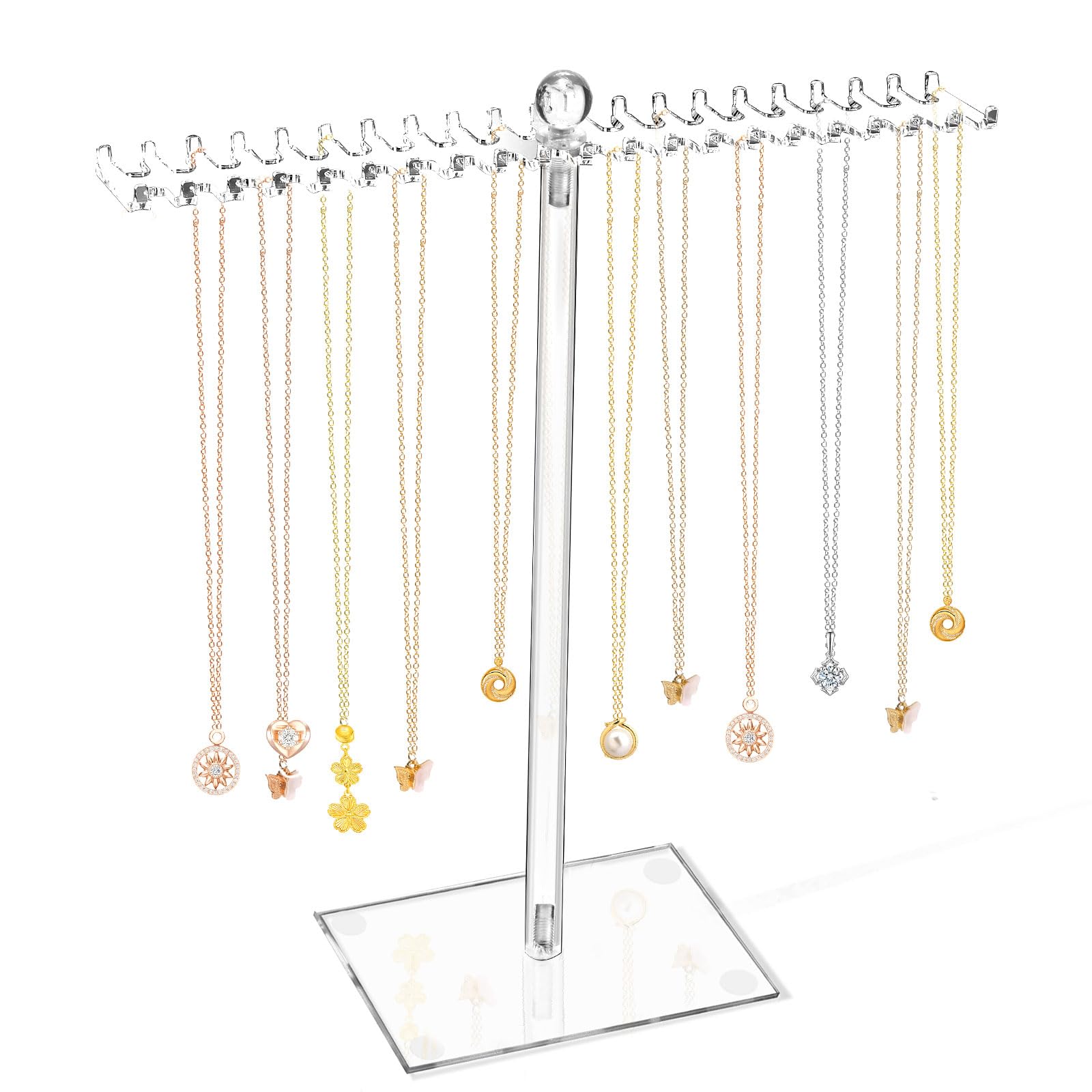 OAOLEER Acrylic Necklace Organizer, Clear Necklace Holder Stand, Jewelry Organizer Display Hanger Rack with Bilateral Hooks for Necklaces Pendant Bracelets Ring (Tall 11.6 in)