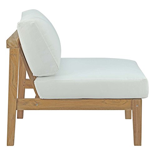 Modway Bayport Teak Wood Outdoor Patio Armless Chair in Natural White
