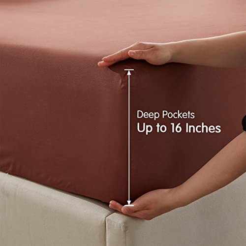 NexHome Twin XL Size Sheet Set, Breathable & Cooling Sheets, Hotel Luxury Bed Sheet, Extra Soft, Deep Pockets 16", Easy Fit, Wrinkle Free, Comfy, Chocolate Bed Sheets 3 Piece Set