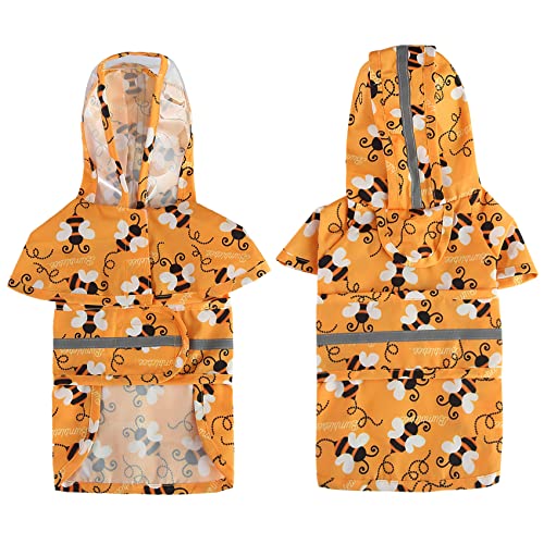 KTHZI Dog Raincoat Adjustable Pet Waterproof and Windproof Clothes Lightweight Rain Jacket Poncho for Hoodies with Strip Reflective(Bee,Medium,Y44)