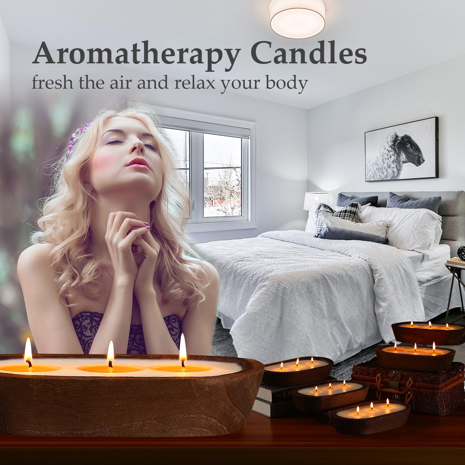 Scented Candles for Home, SEVEYEE Vanilla Candle 3wicks 12oz, Large Wooden Bowl Candles for Women,Girl Birthday Gift