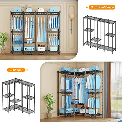 KnnJe Garment Rack Heavy Duty Clothes Rack Clothes Racks for Hanging Clothes, S60 + S8