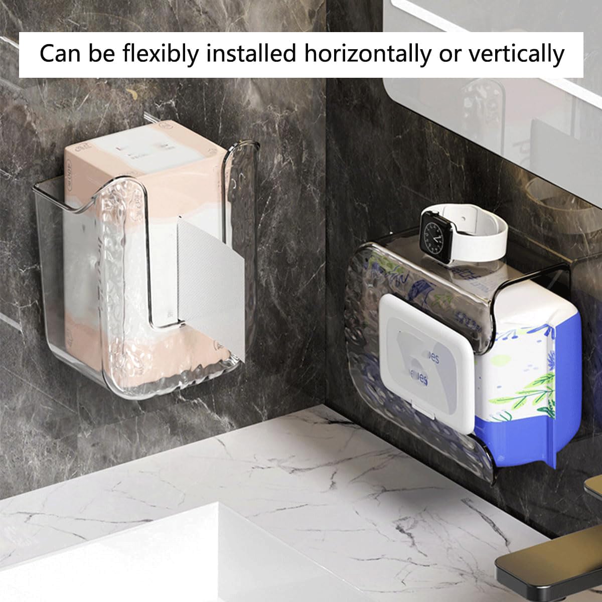 Kitchen Wipes Storage Box-No Punching Design,Wipes Dispenser, Flushable Wipes Holder for Bathroom, Refillable Wipes Container Box,Wipes Case Holder Keeps Wipes Fresh, Non-Slip (grey-2pcs)