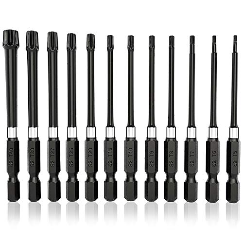 HAIKUSOUBI Torx Head Screwdriver Bit Set, 1/4 Inch Magnetic Hex Shank 3 Inch Long Drill Bits,12pcs Tamper Resistant Star Bits Set S2 Steel, T5 T6 T7 T8 T9 T10 T15 T20 T25 T27 T30 T40 (12 pieces)