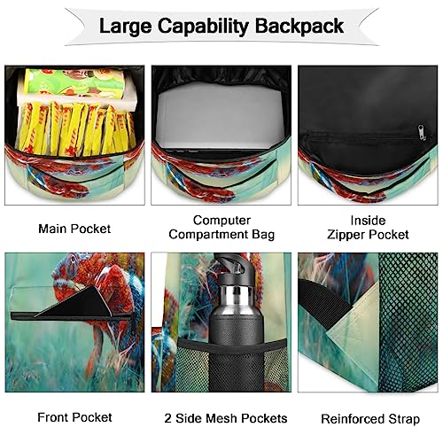 Ourtheme Animal Chameleon 18 In Backpack for Men Women Chameleon Large Capacity Backpack Hiking Travel Laptop Back Pack Casual Daypack