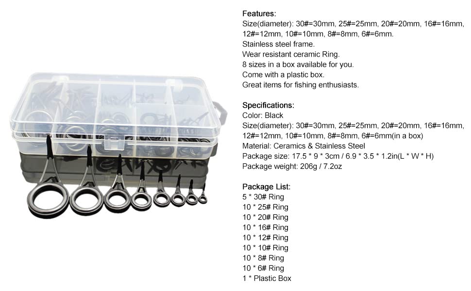 Docooler 75pcs Various Sizes Fishing Rod Guide Tip Fishing Line Spinning Guide Eyes Rings Tip Top Repair Kit Set