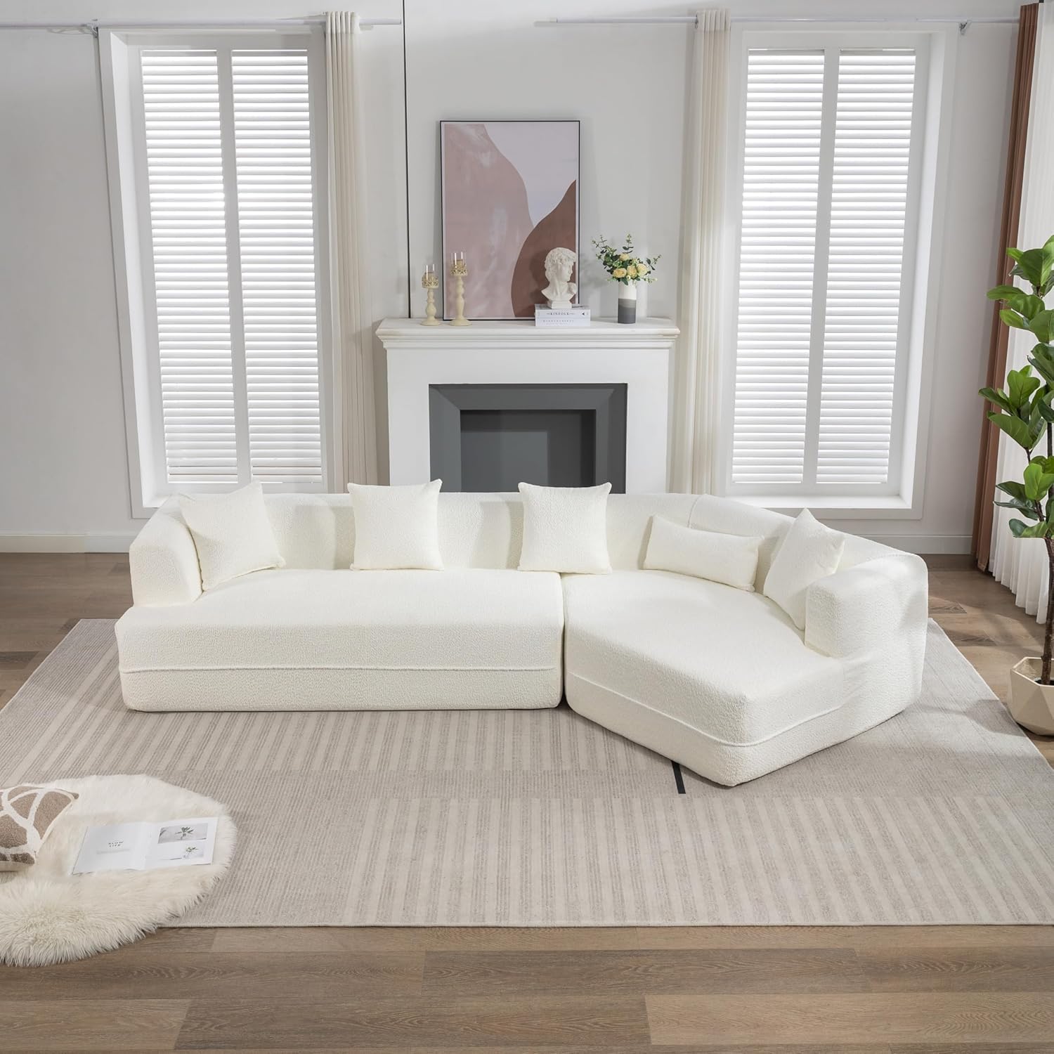 Huatean Home 125” Sectional Sofa Couch, Dimension Exten Modern Modular Sectional Couch for Living Room, L Shaped Sectional Couch High-Density Foam Couch Corner Sofa, Free Combination, White