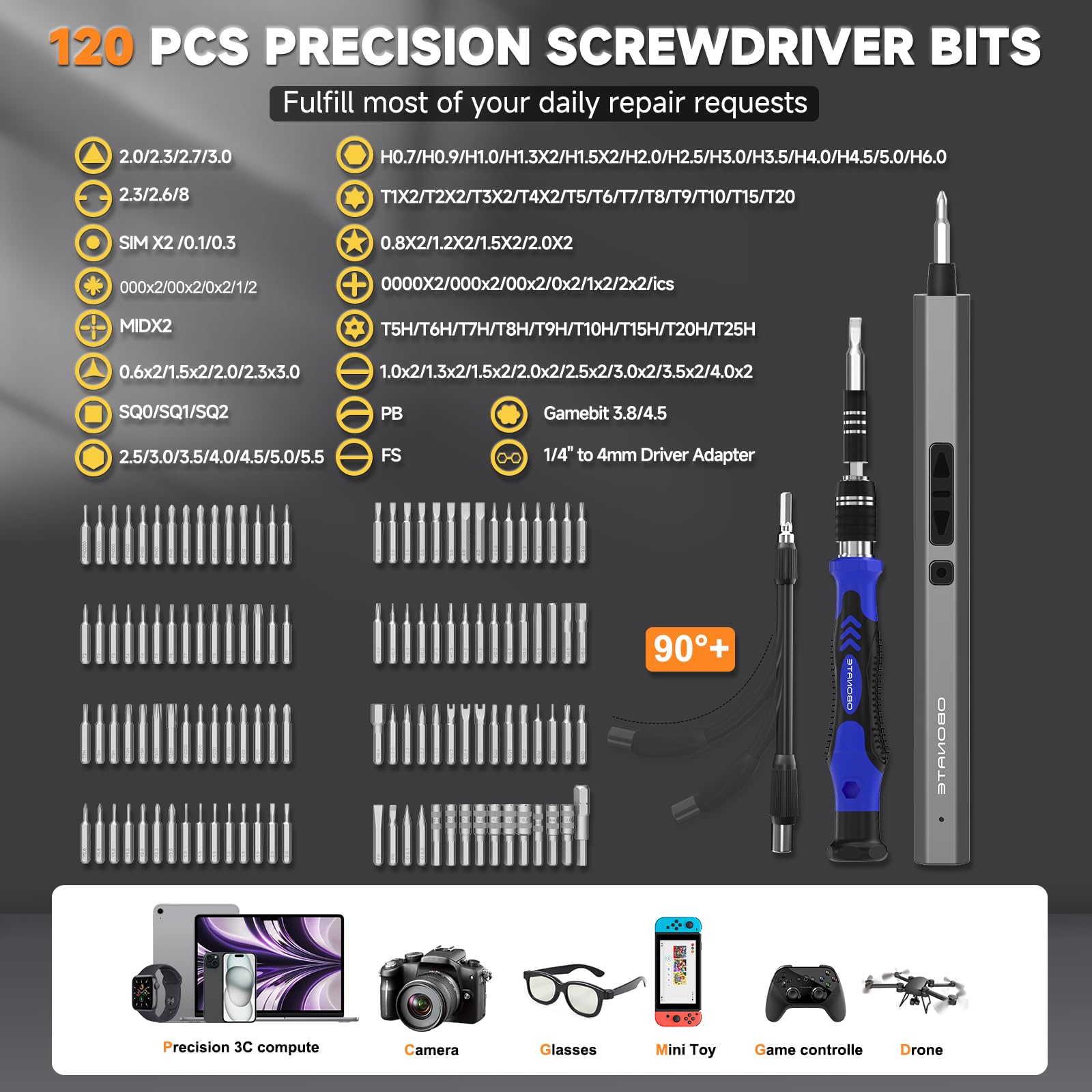 obonate mini Electric Screwdriver Set, 154 in 1 precision Electric Screwdriver Cordless Rechargeable, Electronic Repair Tool Kit for PC Phone Camera Laptop Watch