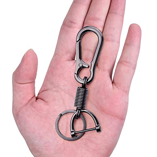 Wisdompro 2 Pack Keychain, Heavy Duty Zinc Alloy Key FOB Keychain Car Key Chain Holder with Anti-lost D-ring, Key Ring and Screwdriver for Men and Women - Black and Silver