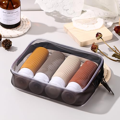 LIYUABU Silicone Travel Bottles for Toiletries,Tsa Approved 3oz Portable Refillable Travel Bottles,Leak Proof BPA Free Squeezable Travel Size Containers Accessories with Toiletry Bag(4Pack Brown)