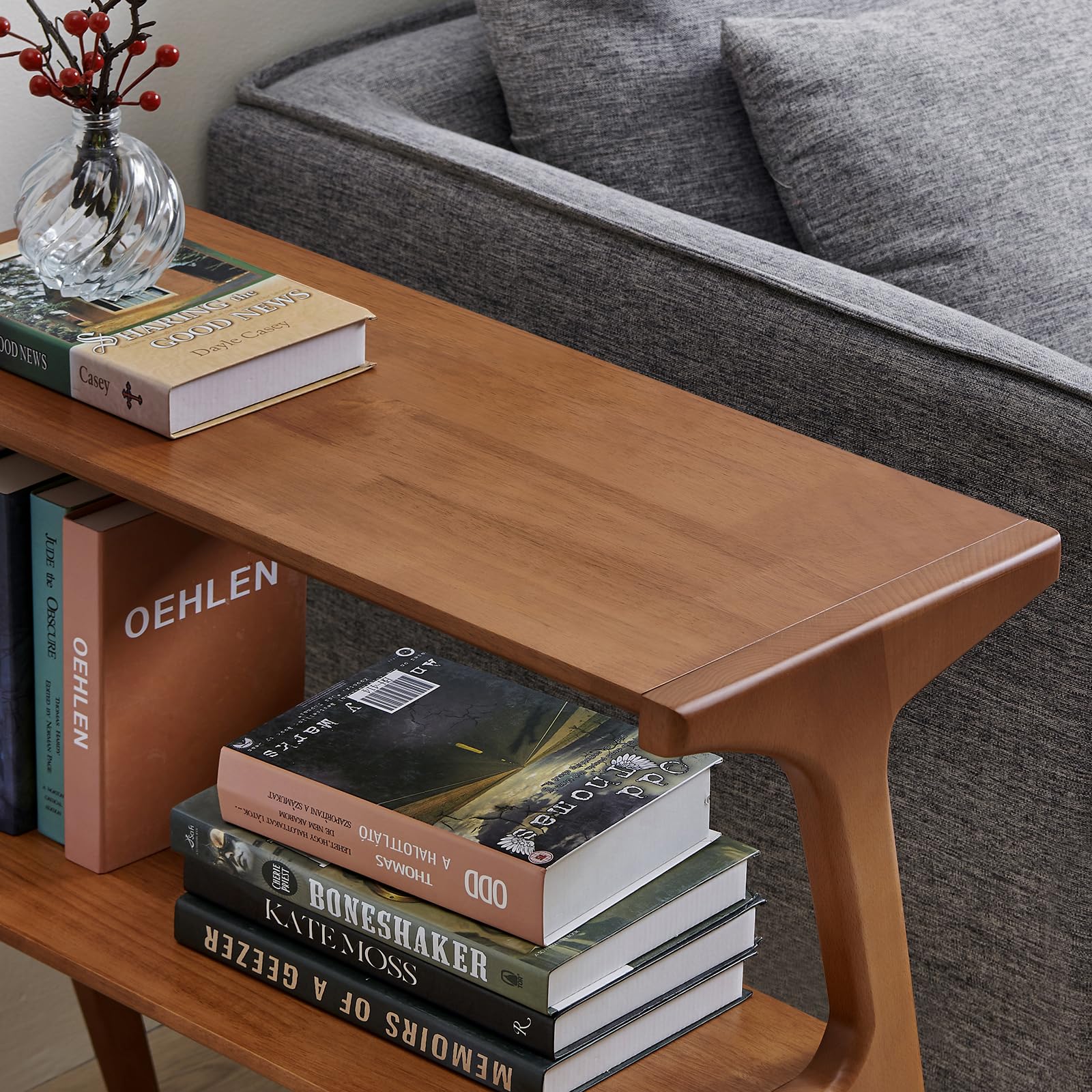 MLRDWLS Couch Table, Sofa Table with Storage, Mid Century Modern Console Table, for Living Room, Bedroom, Entrance (Cherry Color)