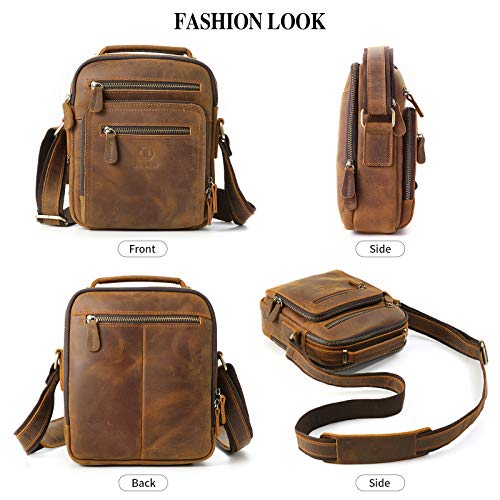 Ringsun Small Leather Travel Bag Zipper Crossbody Shoulder Bag Messenger Bag Mens Purse Bag, Leather Man Purse