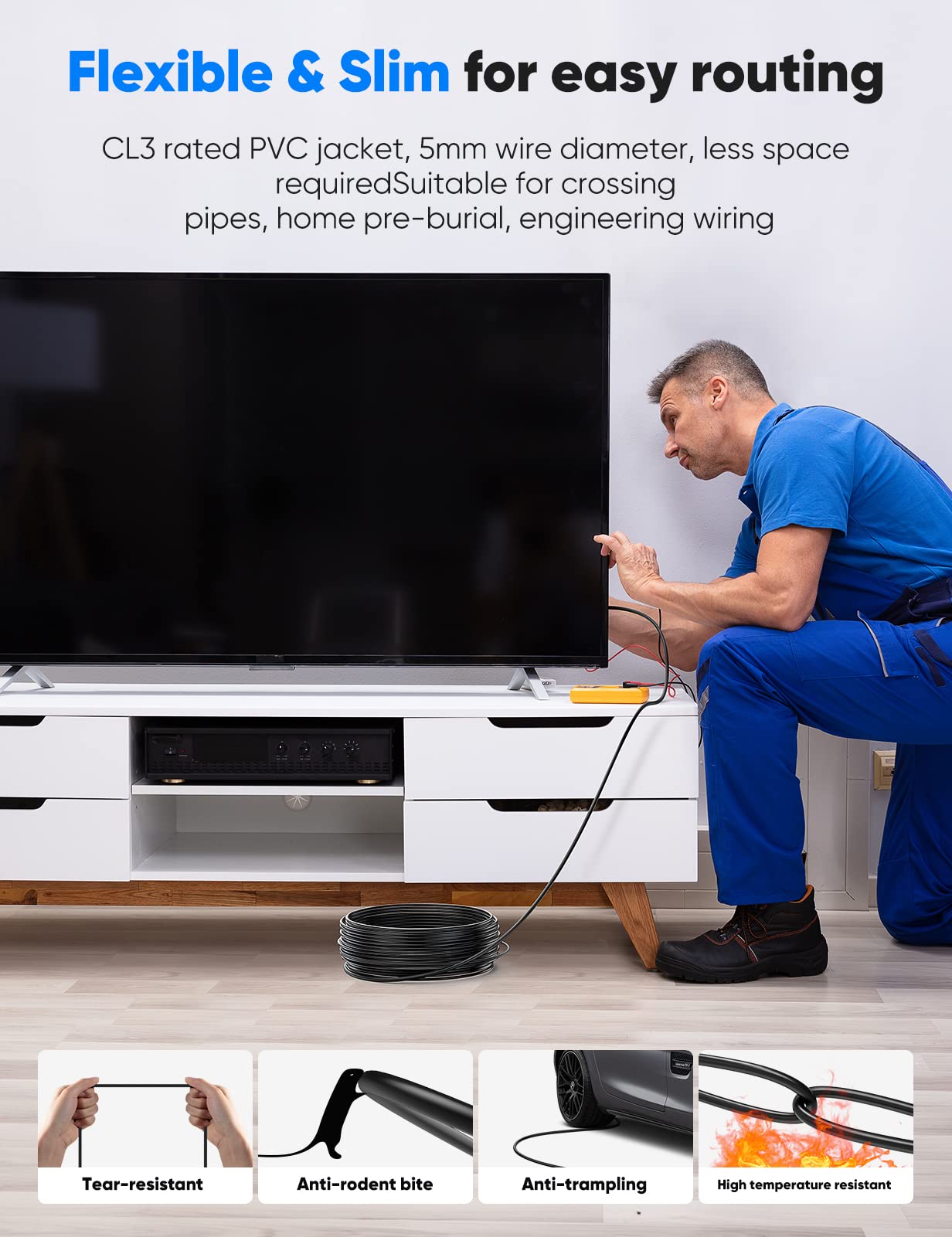 Highwings 8K 4K 120HZ HDMI Cable 50FT Fiber Optic, in-Wall CL3 Rated Long HDMI 2.1 48Gbps Ultra High Speed [8K@60Hz] Dynamic HDR/eARC/HDCP 2.2&2.3/3D, Compatible for PS5 PS4 Desktop AMD NVIDIA HP